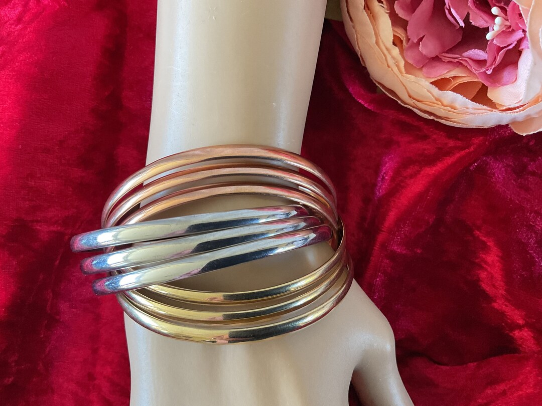Vintage Intertwined Steel Bangles/9 Wire Set Geometrical Bangles/long ...