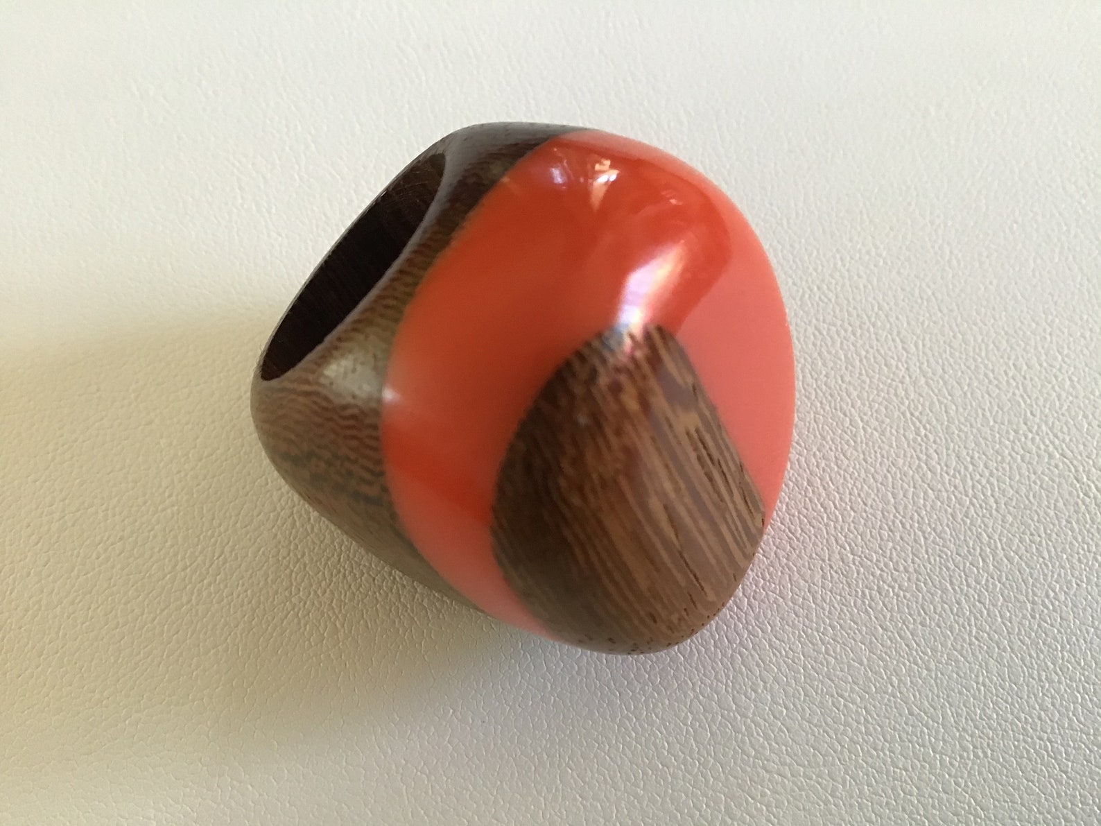 70s Stinkwood South Africa Ring Wood and Lucite Orange Ring | Etsy