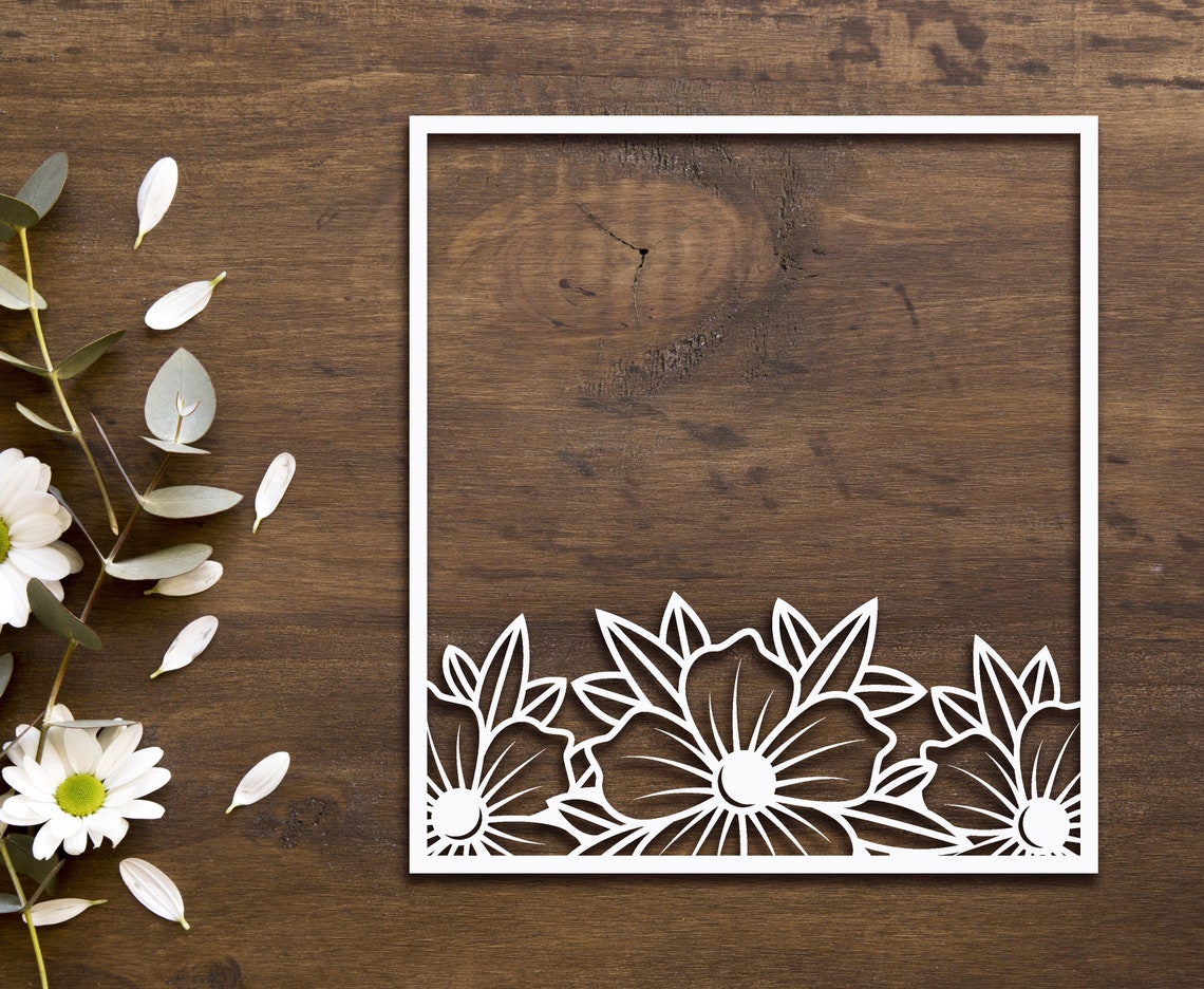 Floral wreath svg Square geometric frame svg Rectangle | Etsy