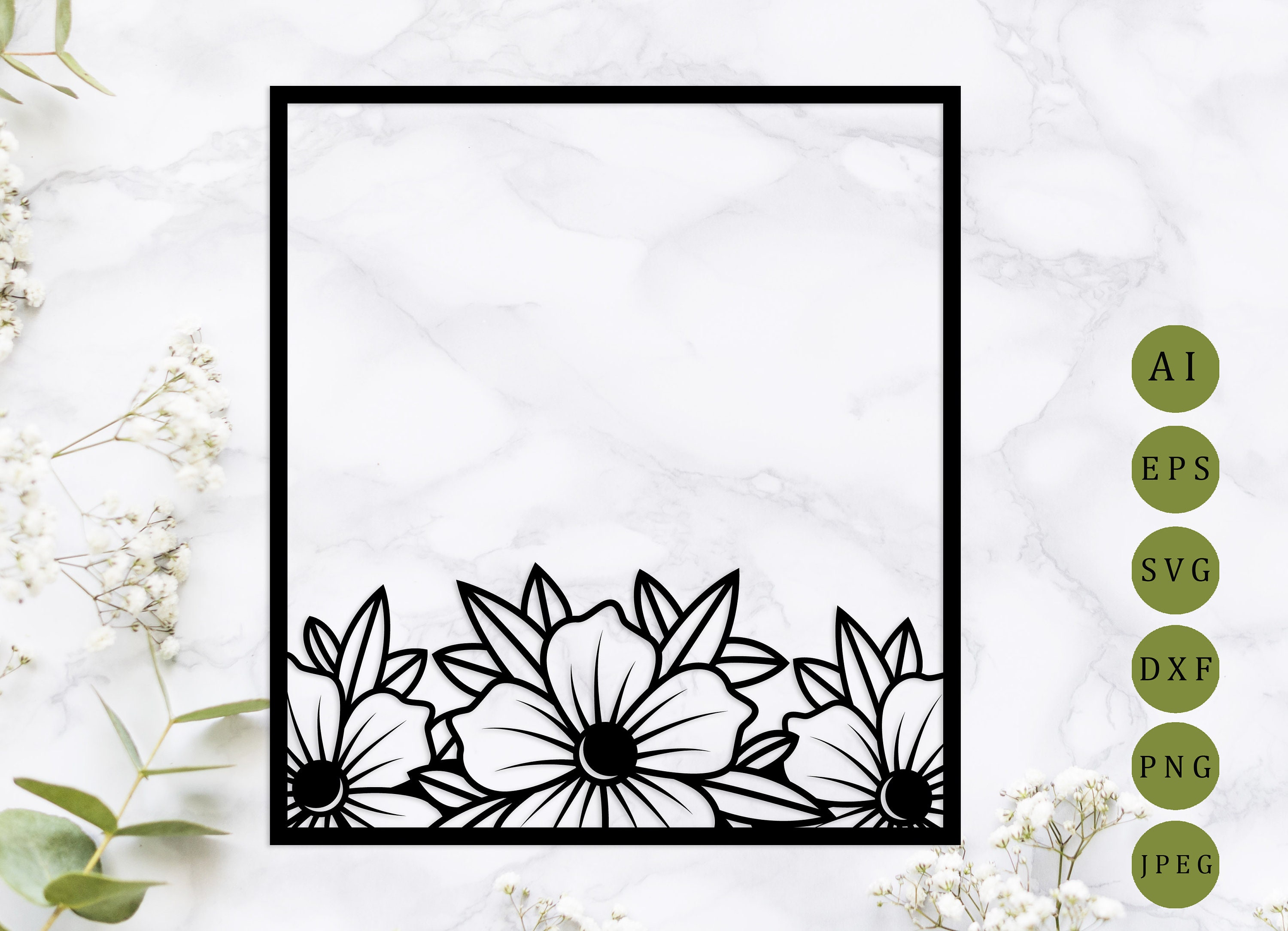Floral wreath svg Square geometric frame svg Rectangle | Etsy
