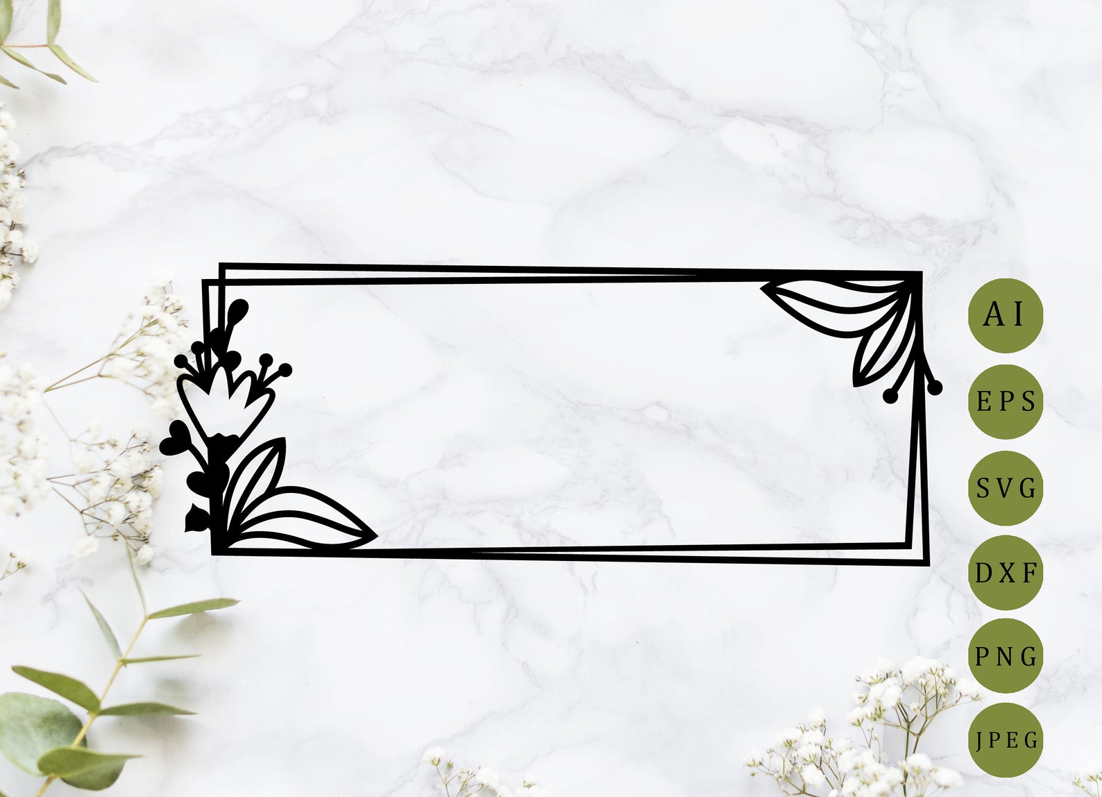 Floral frame svg Rectangle border svg cut file Geometric | Etsy
