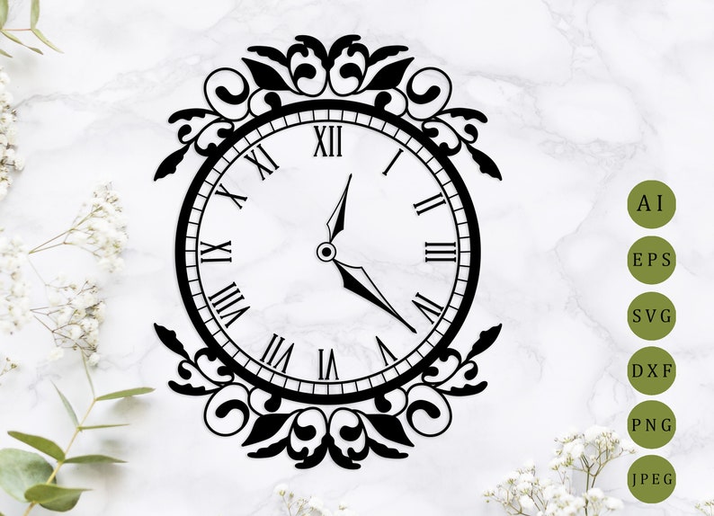 Vintage clock svg laser cut Clock clipart Clock face svg | Etsy