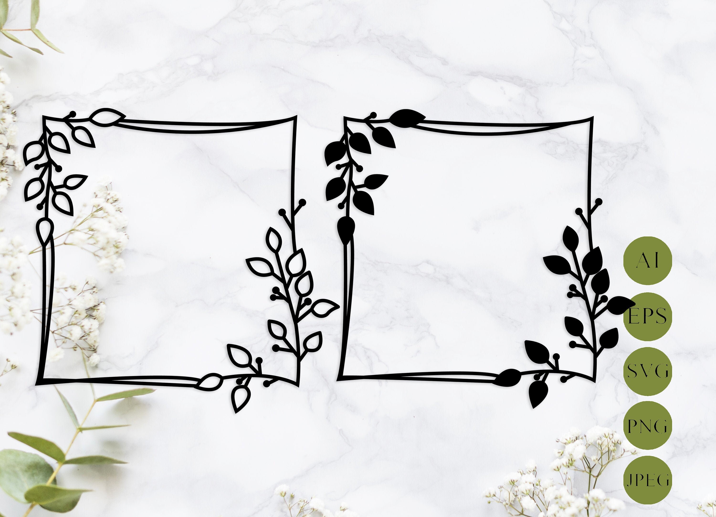 Square leaf frame svg laser cut file Floral frame Monogram | Etsy