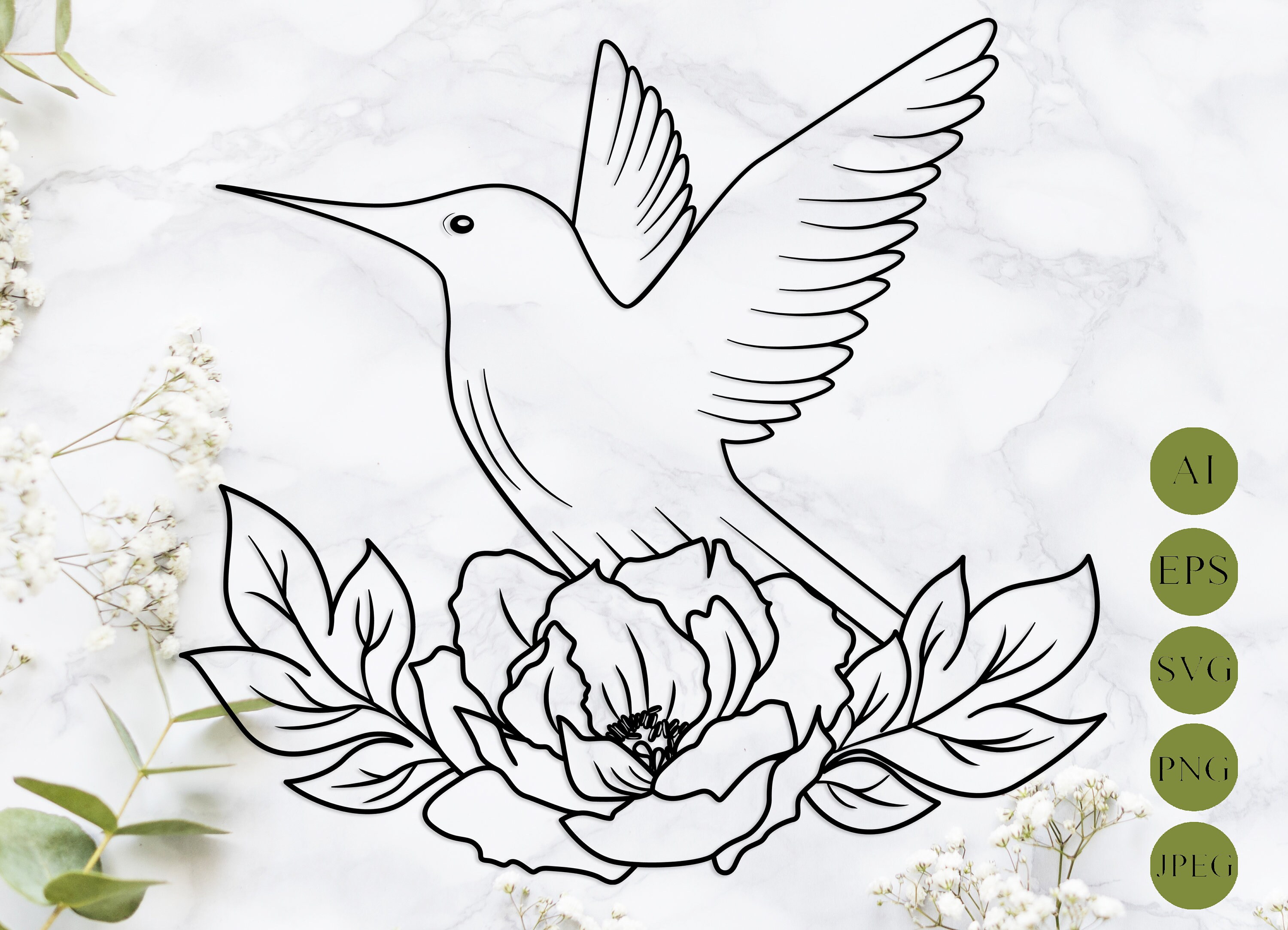 Hummingbirds and flowers svg Roses svg Bird silhouette | Etsy