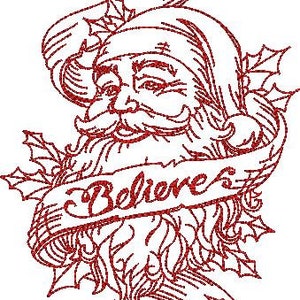 Vintage Christmas Santa Redwork Embroidery Design 2 Sizes Instant ...