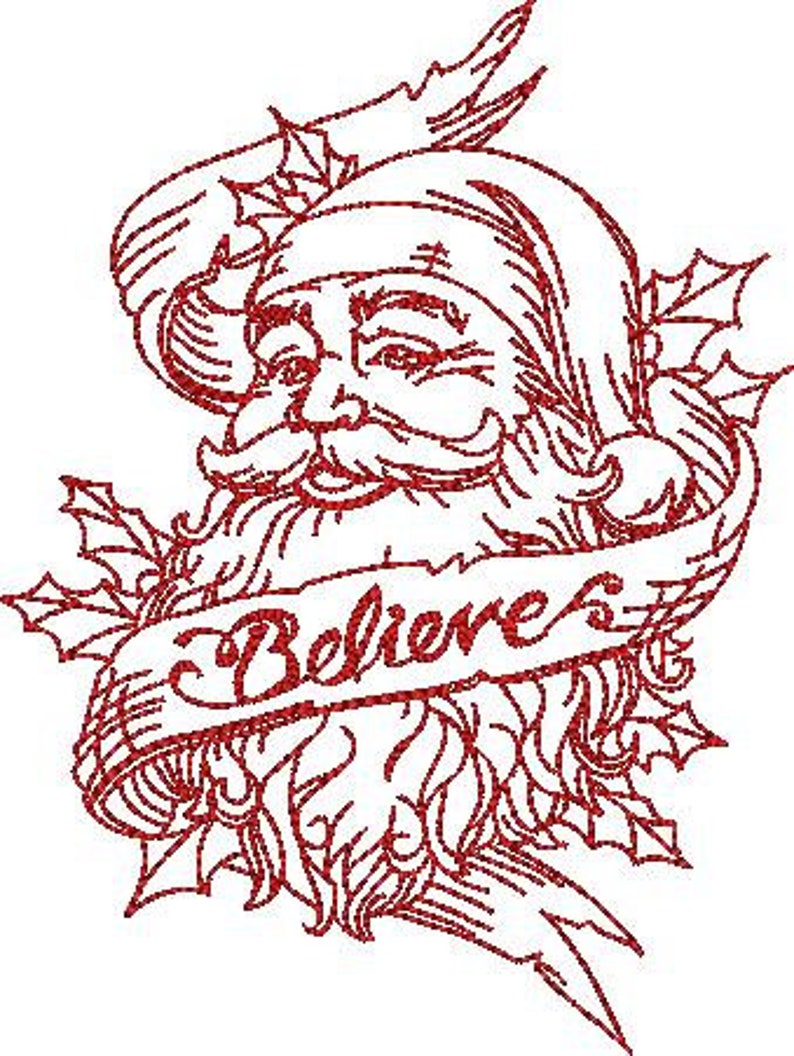 Vintage Christmas Santa Redwork Embroidery Design 2 Sizes - Etsy