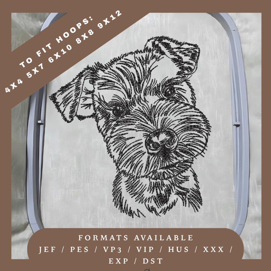 SCHNAUZER DOG Embroidery Design – Redwork Sketch Pattern – 5 Hoop Sizes ...