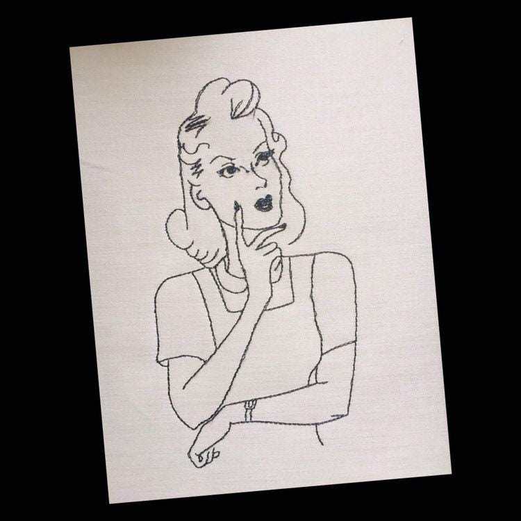 Retro Vintage Woman Thinking Sketch Machine Embroidery - Etsy UK