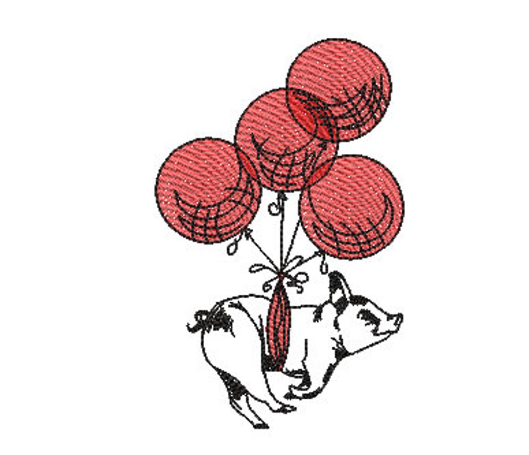 Vintage Flying Pig Redwork Machine Embroidery Design 5 Sizes - Etsy