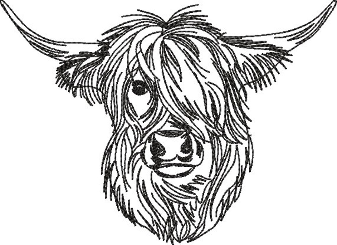 Scottish Highland Cow Redwork Sketch Machine Embroidery Design 4 Sizes ...