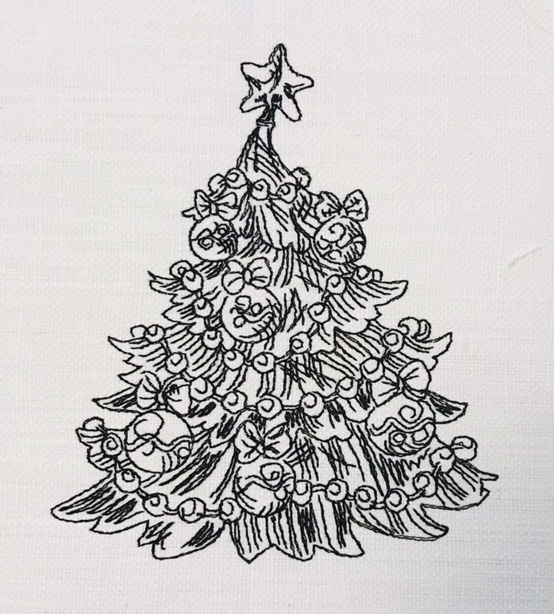 Vintage Christmas Tree Sketch Redwork Embroidery Design 2 | Etsy