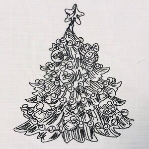 Vintage Christmas Tree Sketch Redwork Embroidery Design 2 Sizes Instant ...