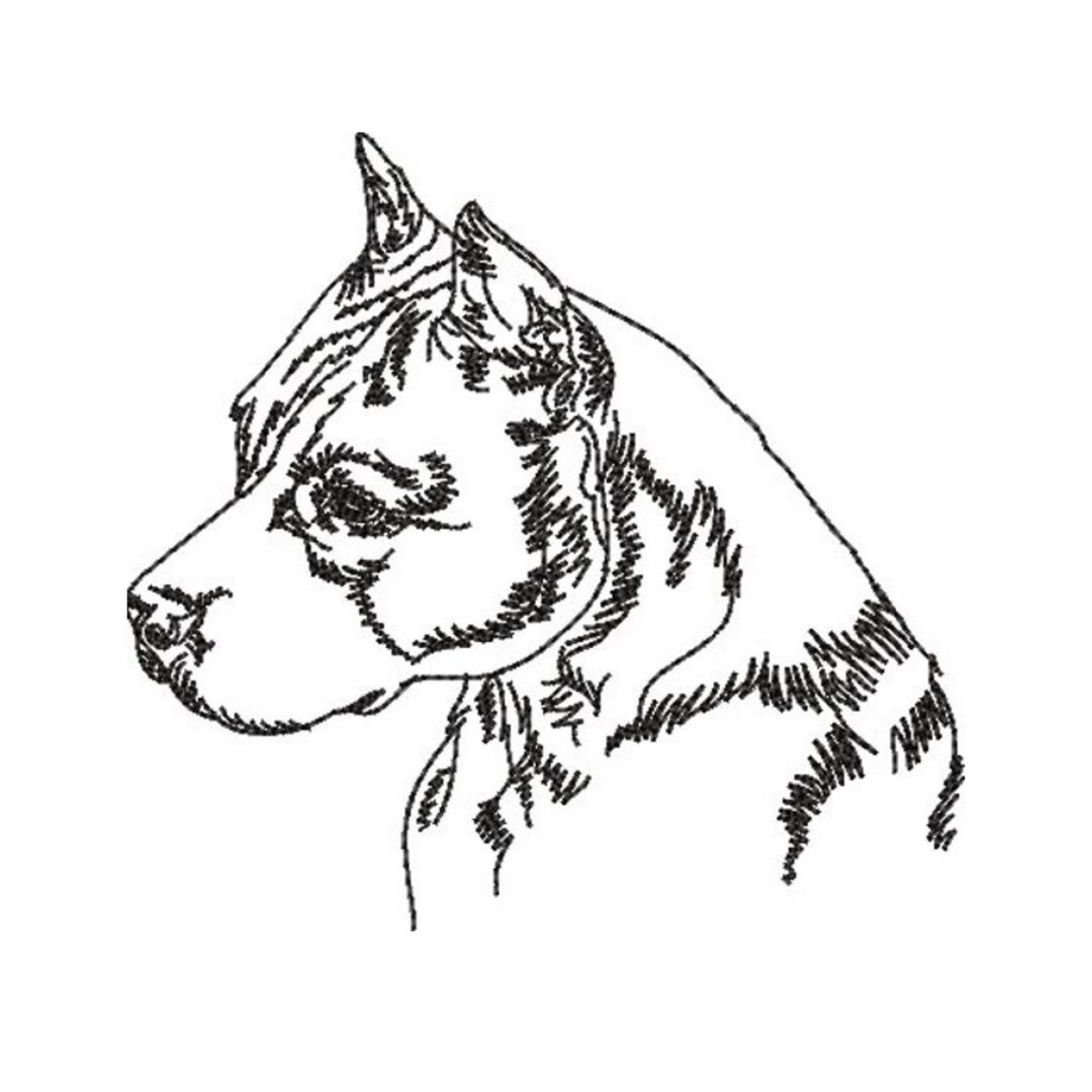 American Pitbull Dog - Redwork Sketch Machine Embroidery Design Pattern ...