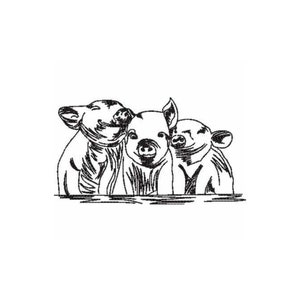 Vintage Farmyard Piglets Redwork Sketch Machine Embroidery Design 5 ...