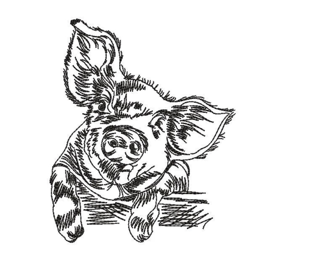 Farmyard Pig - Redwork Sketch Machine Embroidery Design Pattern – 5 ...
