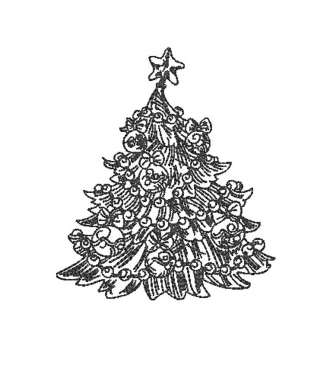 Vintage Christmas Tree Sketch Redwork Embroidery Design 2 Sizes Instant ...