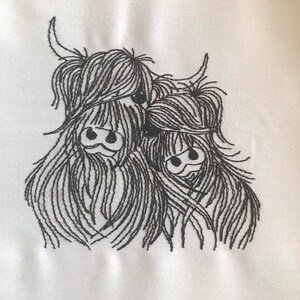 Scottish Highland Cow Pair Redwork Sketch Machine Embroidery Design - 5 ...