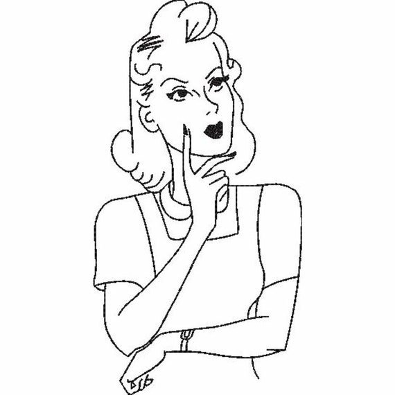 Retro Vintage Woman Thinking Sketch Machine Embroidery | Etsy UK