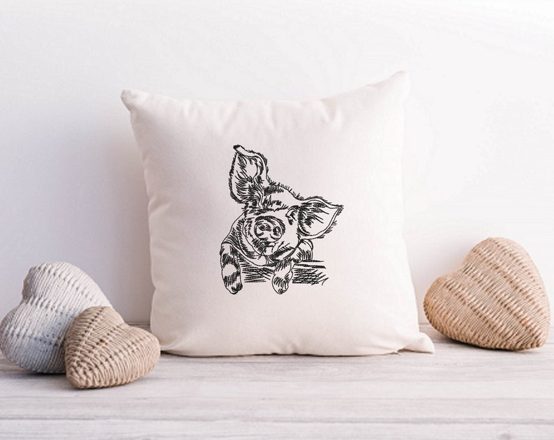 Farmyard Pig Redwork Sketch Machine Embroidery Design - Etsy