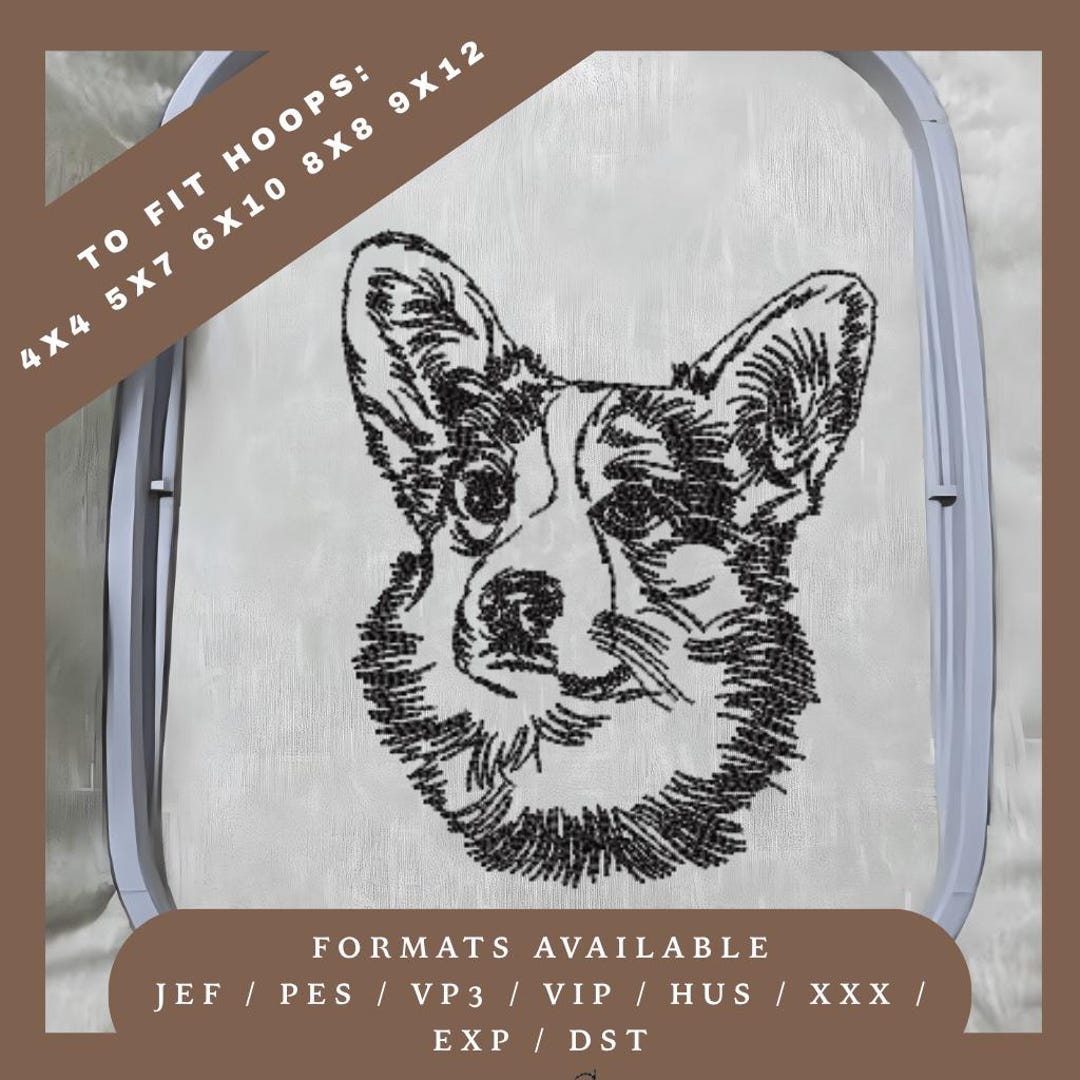 Corgi Dog Embroidery Design – Redwork Sketch Pattern – 5 Hoop Sizes ...
