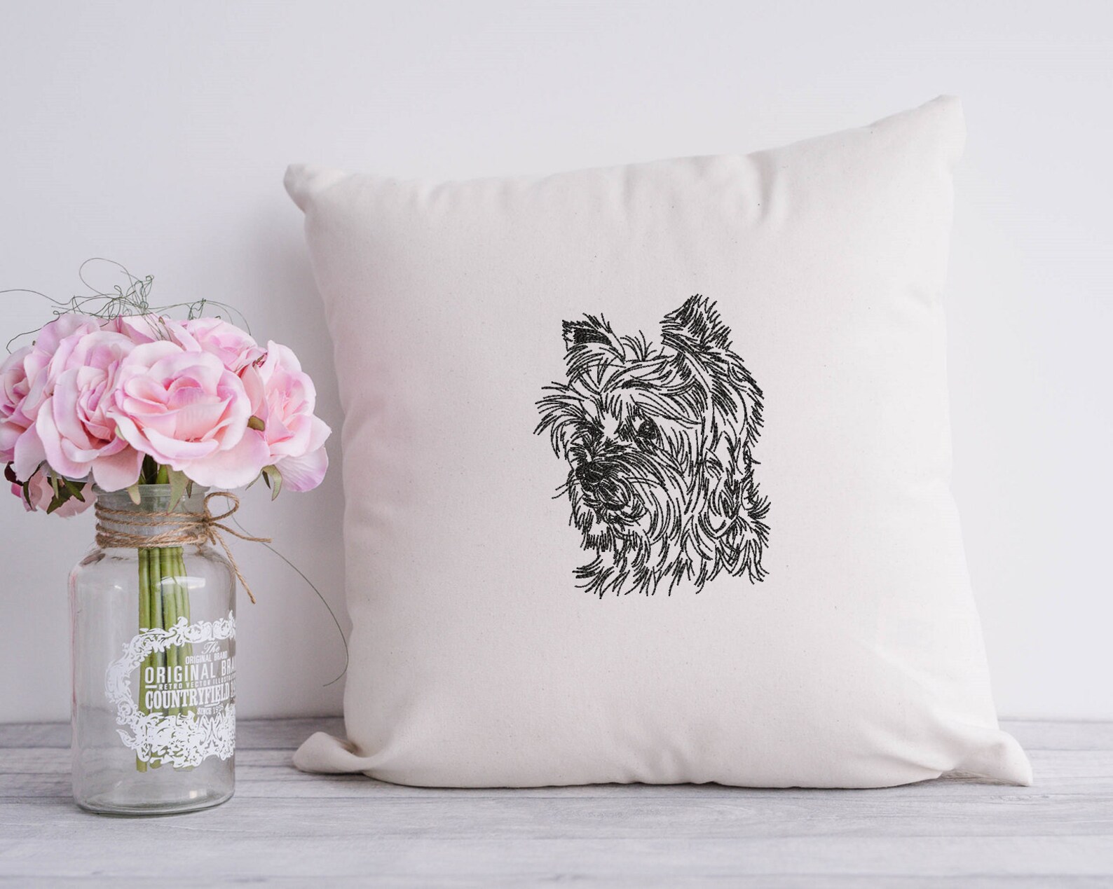 Yorkshire Terrier Dog Redwork Sketch Machine Embroidery - Etsy