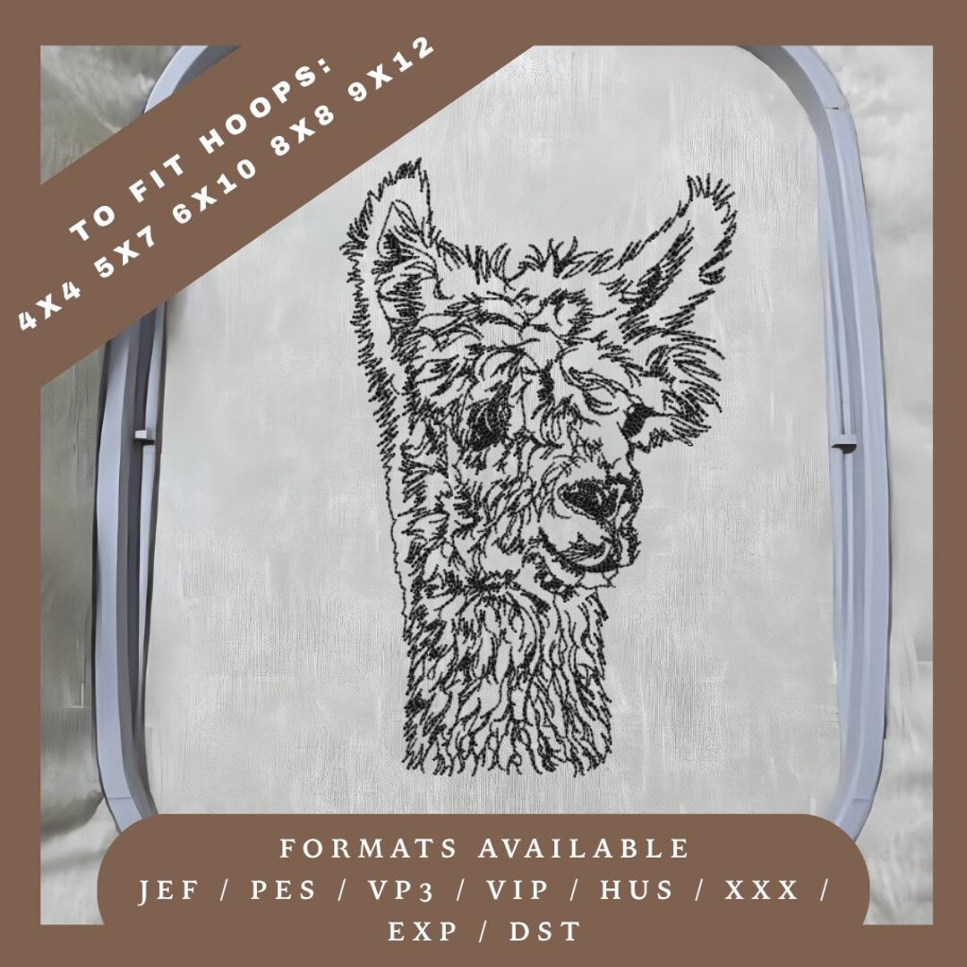 Llama Alpaca Embroidery Design – Redwork Sketch Pattern – 5 Hoop Sizes ...