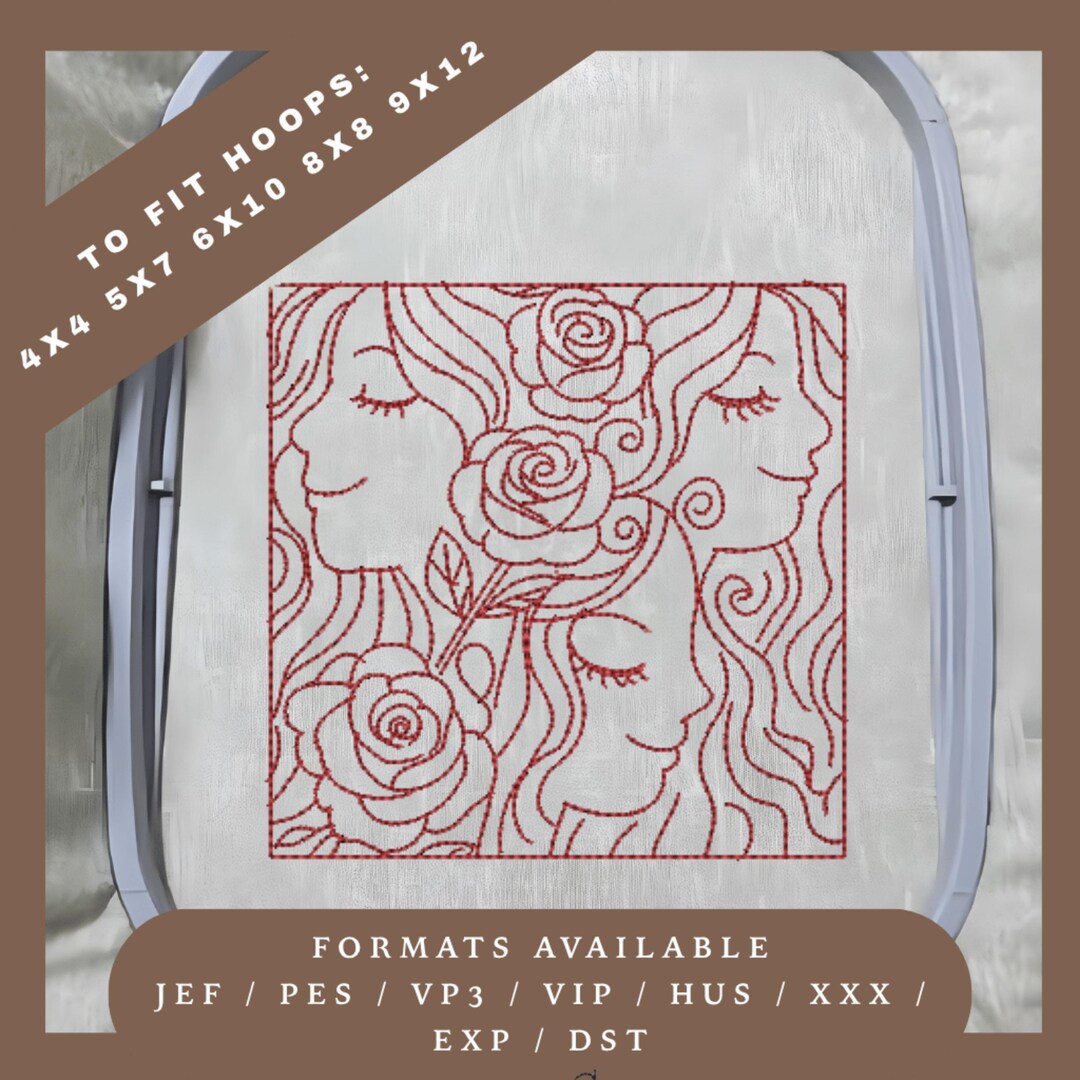 Redwork Quilt Block Embroidery Design | Decorative Line Art Block ...