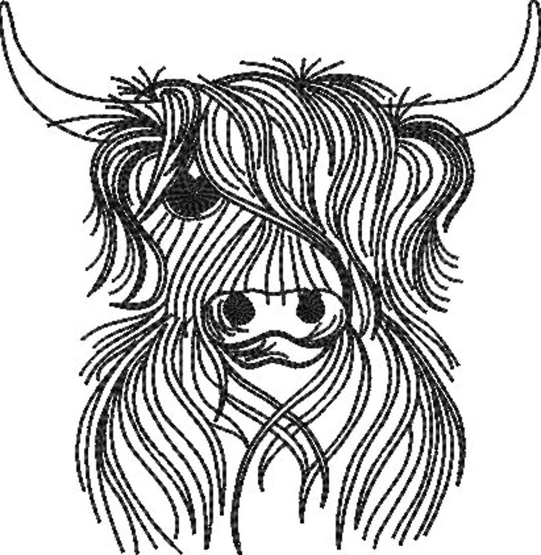 Scottish Highland Cow Redwork Sketch Machine Embroidery Design 5 Sizes ...