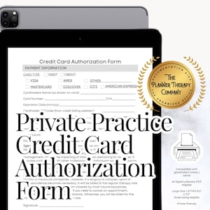 Credit Card Authorization Form for Therapists, Printable Template ...