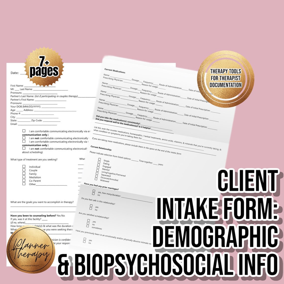 Therapy Intake Demographic Extensive Initial Forms: Gather - Etsy