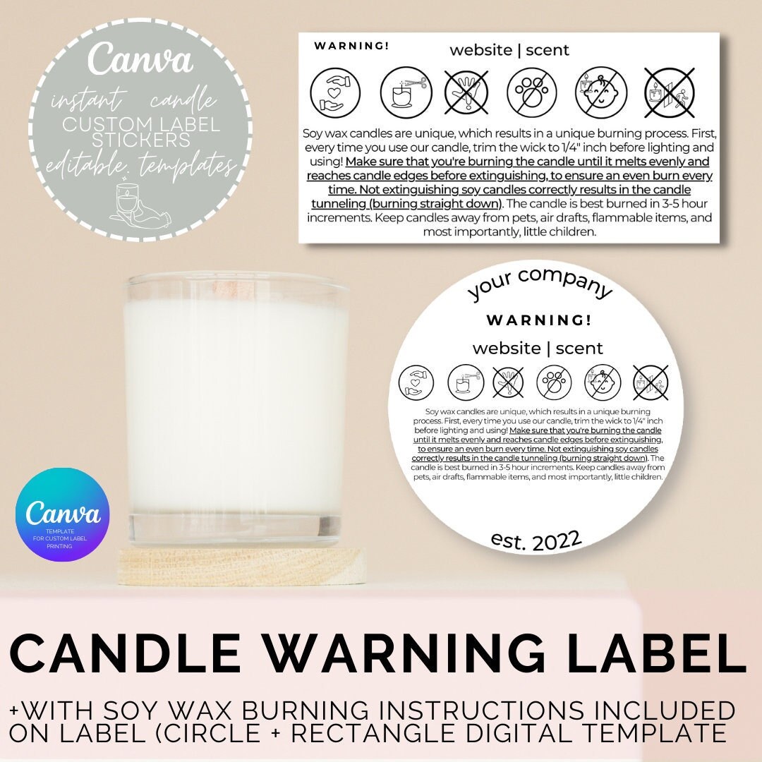 Candle Warning Label| Canva Templates | Editable Templates | Candle ...