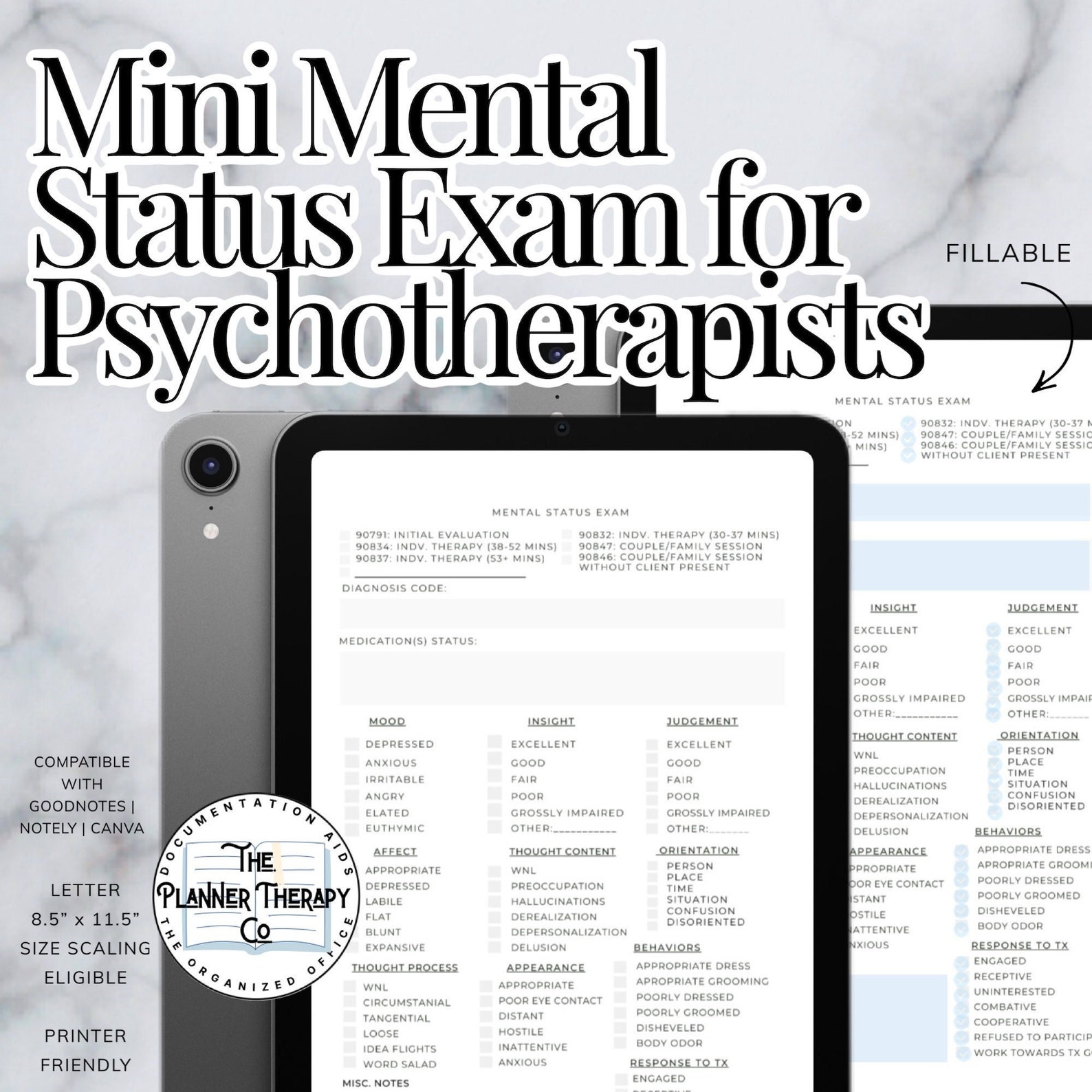 Mental Status Exam Template for Therapists (fillable PDF) - Etsy