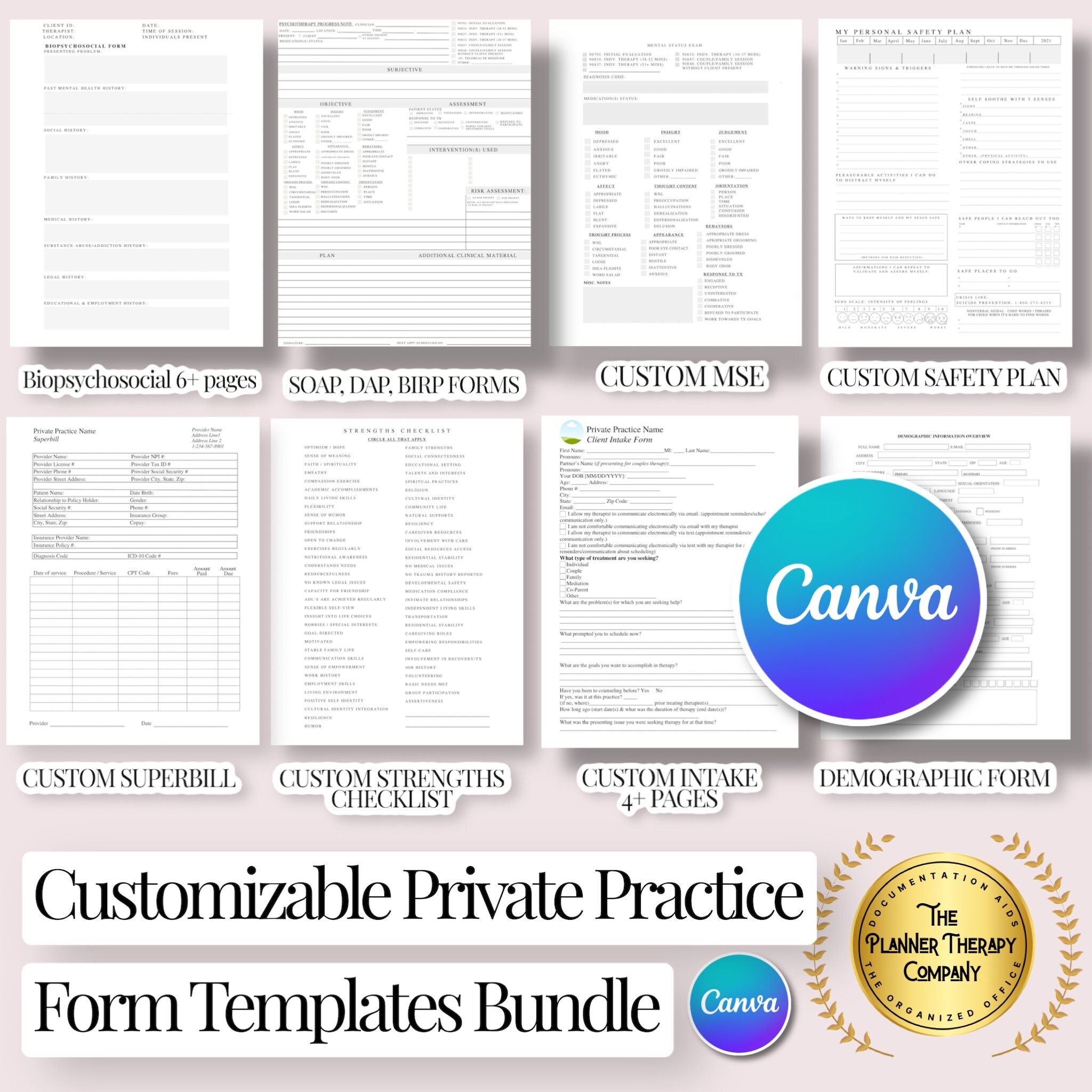Therapy Private Practice Forms, Canva Templates Bundle, Solo Group ...