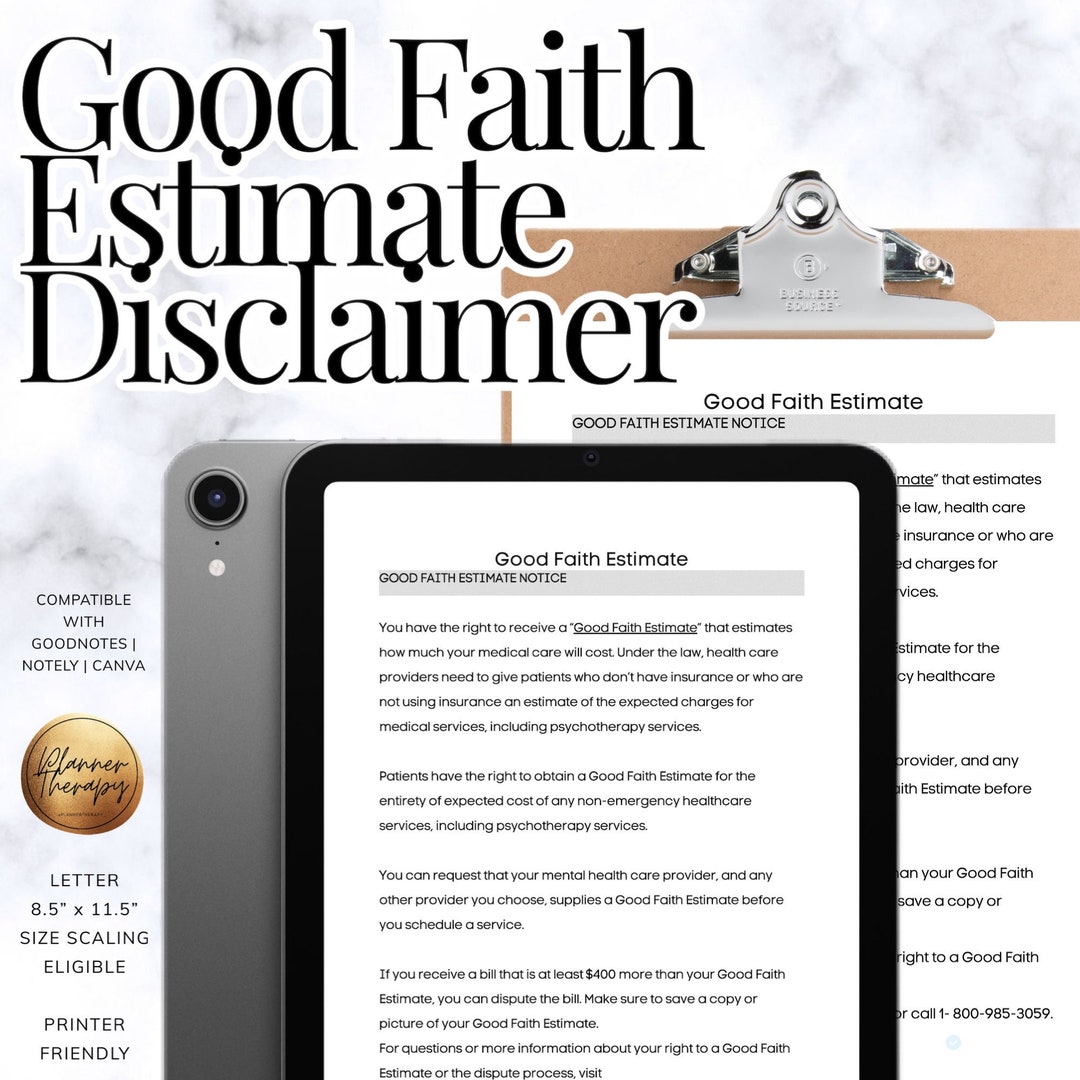 Good Faith Estimate Form: Psychotherapy Practice (PDF) - Etsy