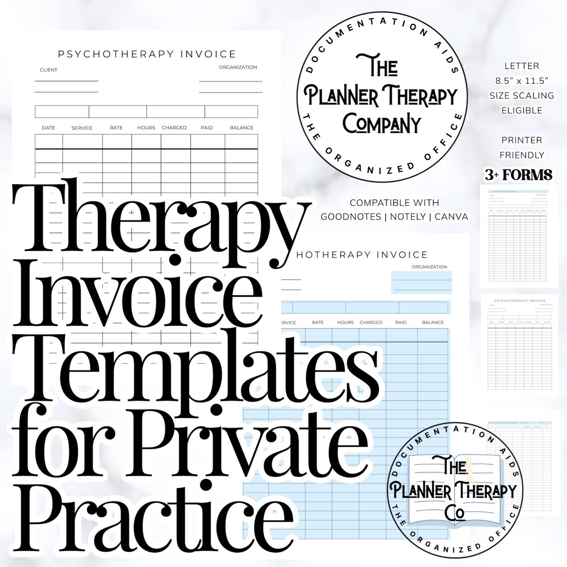 Therapist Invoice PRINTABLES Private Practice Invoice Fillable Therapy Practice Invoice ...