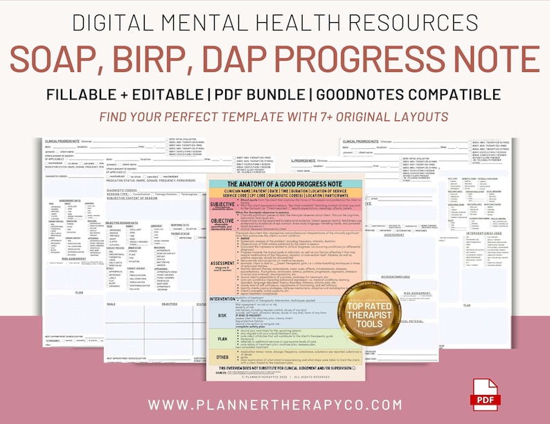 New Progress Notes for Therapists, Printable & Fillable Template ...