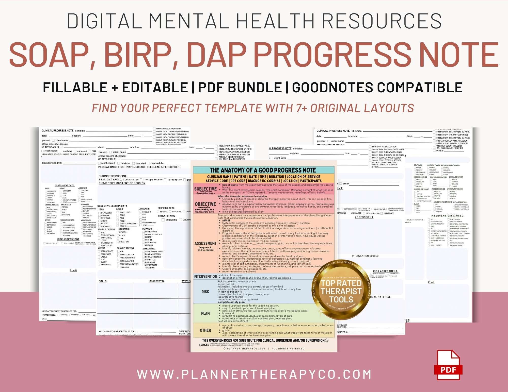 New Progress Notes for Therapists, Printable & Fillable Template ...