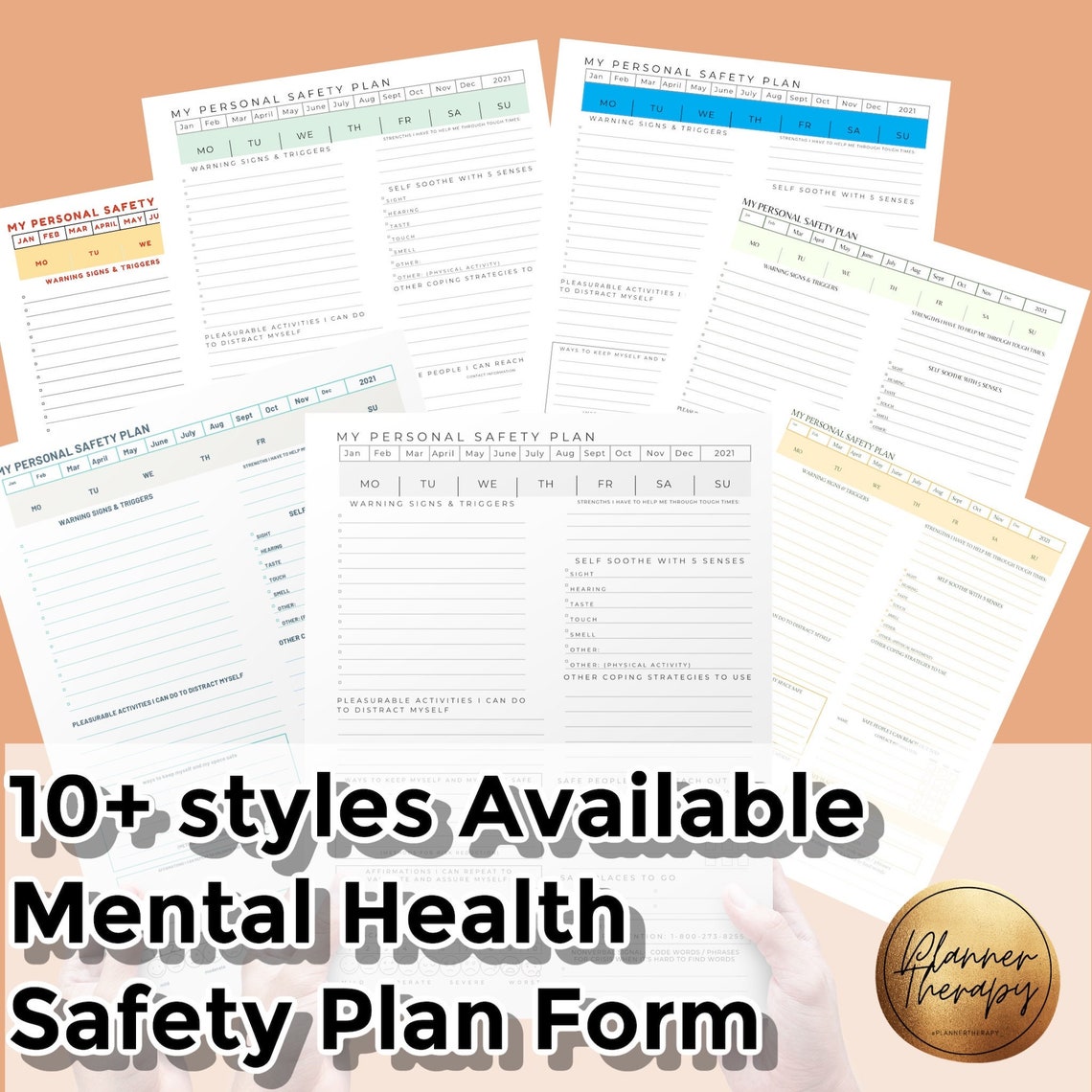 THERAPIST Safety Plan, Mental Health Worksheets, Risk Reduction Harm ...