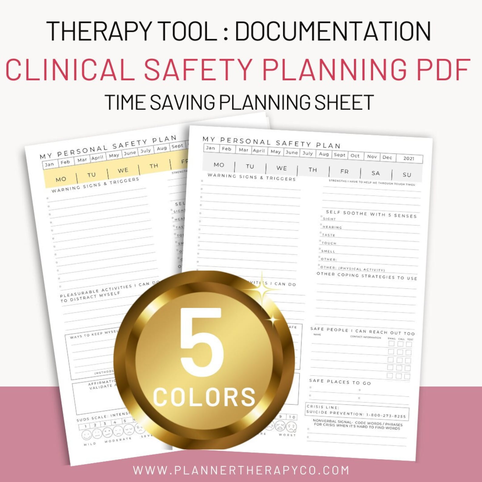 THERAPIST Safety Plan, Mental Health Worksheets, Risk Reduction Harm ...