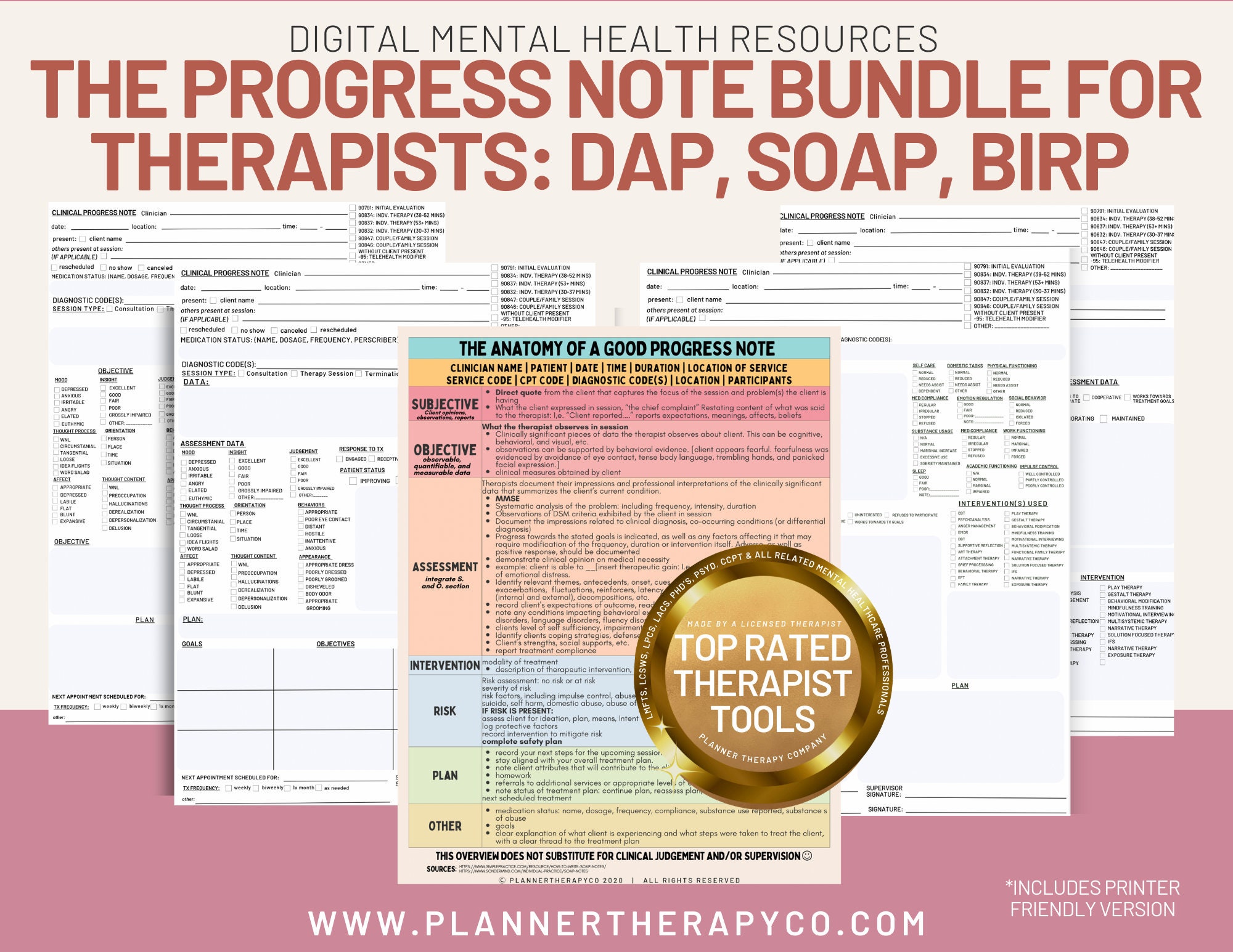 New Progress Notes for Therapists, Printable & Fillable Template ...