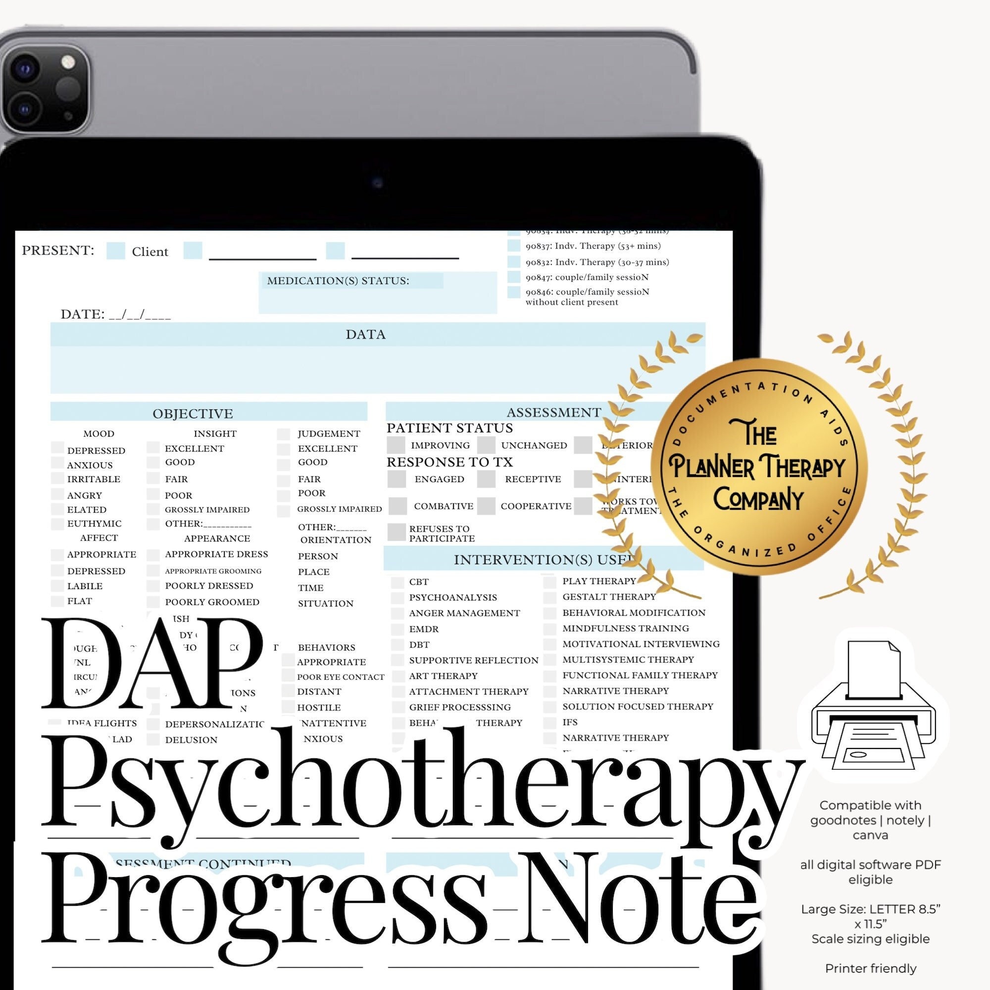 DAP Note Psychotherapy PROGRESS Note Template With MSE - Etsy