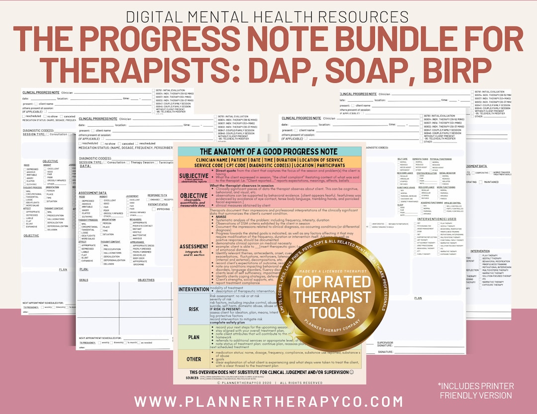 Therapist Progress Note Template: Fillable SOAP Note (PDF Printable) - Etsy
