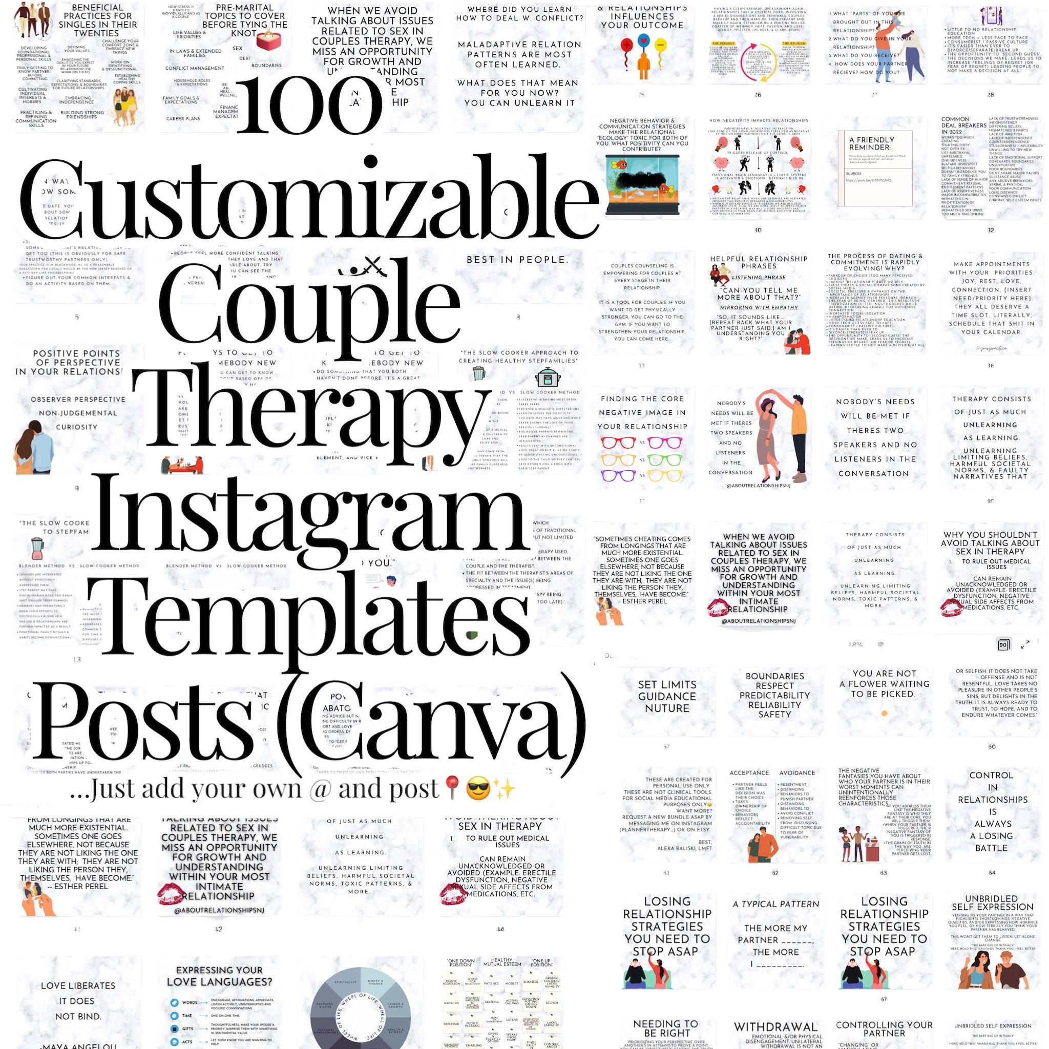Therapist Instagram Posts, Pre-made, Templates, Easy to Use on Canva ...