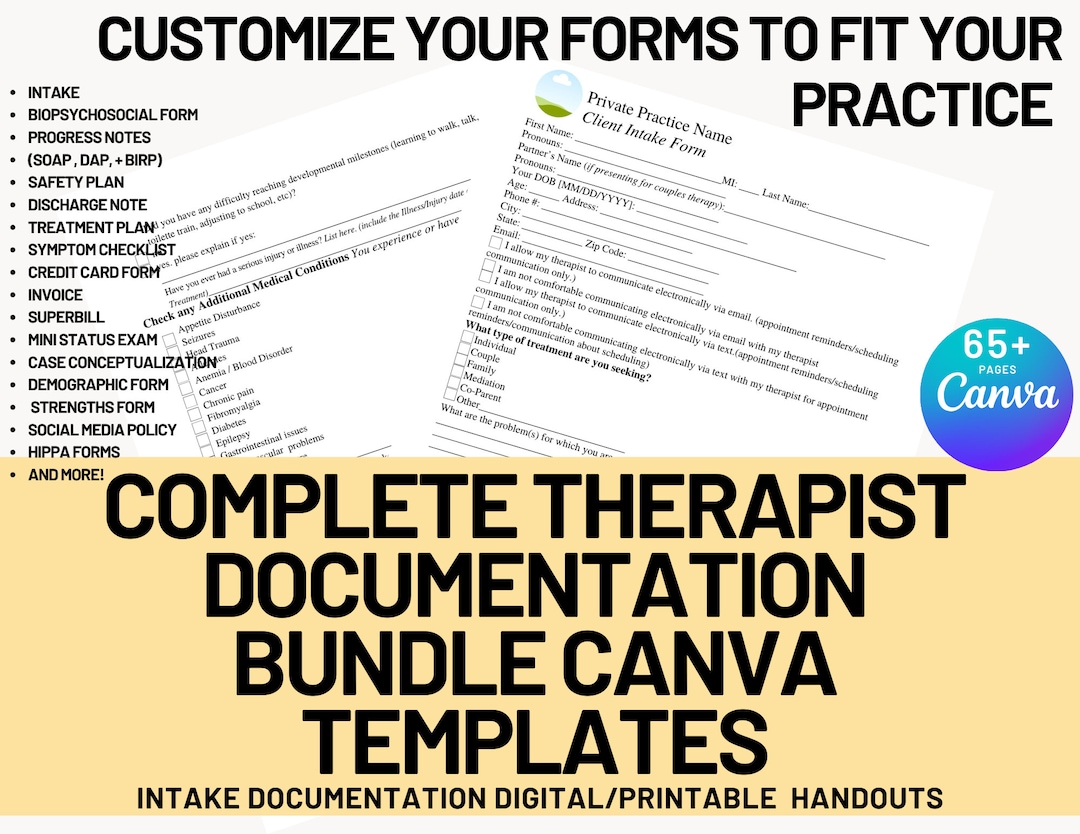 Psychotherapy Private Practice Forms, Canva Templates Bundle, Personal ...