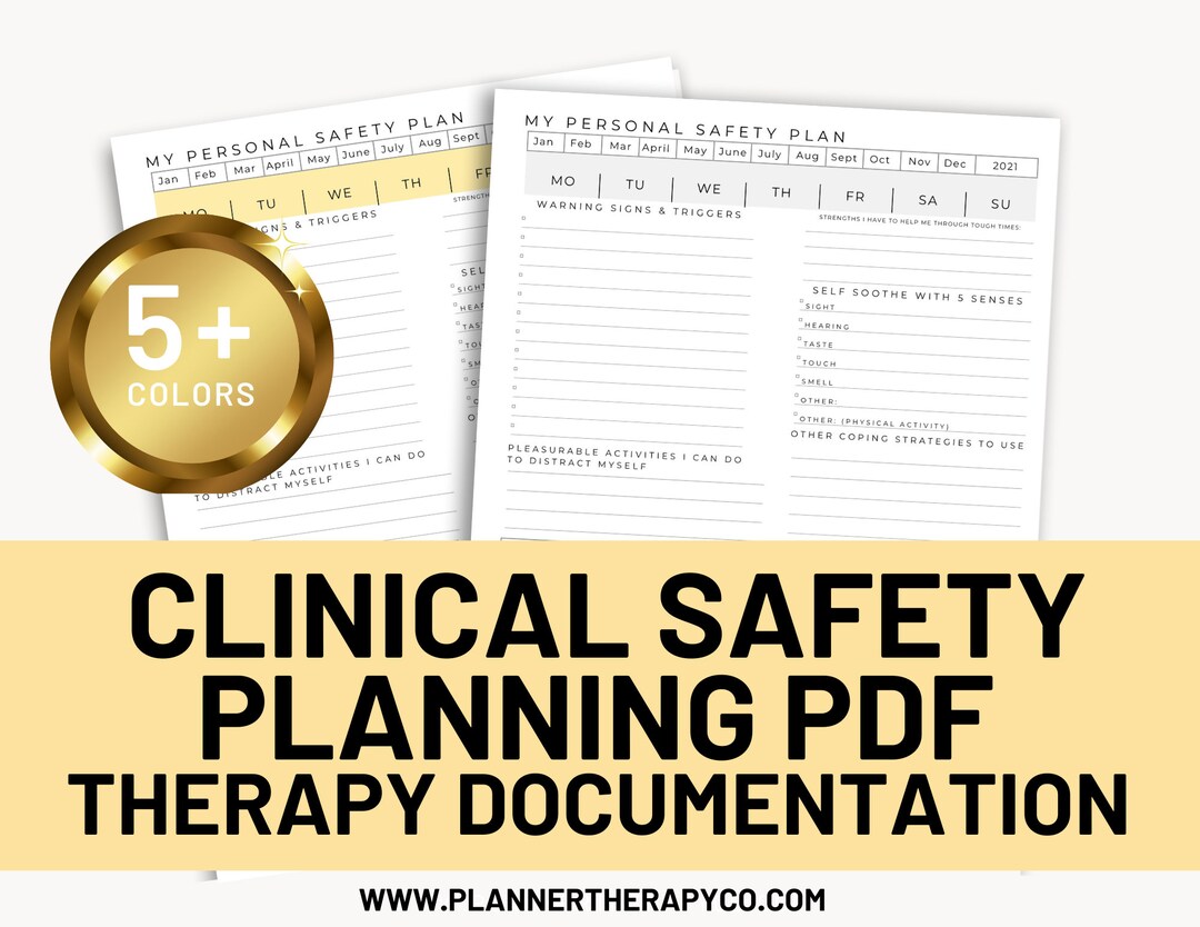 THERAPIST Safety Plan, Mental Health Worksheets, Risk Reduction Harm ...