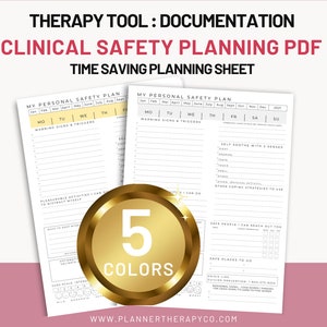 THERAPIST Safety Plan, Mental Health Worksheets, Risk Reduction Harm ...