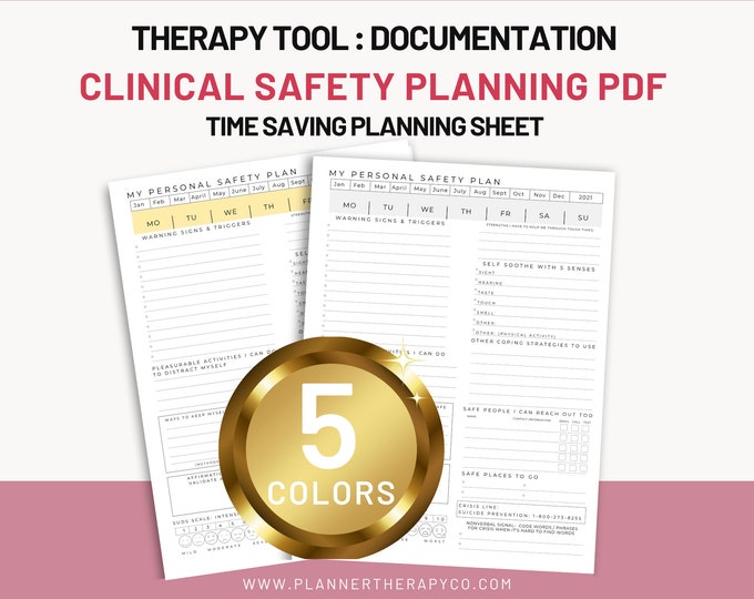 THERAPIST Safety Plan, Mental Health Worksheets, Risk Reduction Harm ...