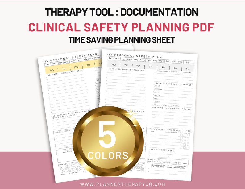 THERAPIST Safety Plan, Mental Health Worksheets, Risk Reduction Harm ...