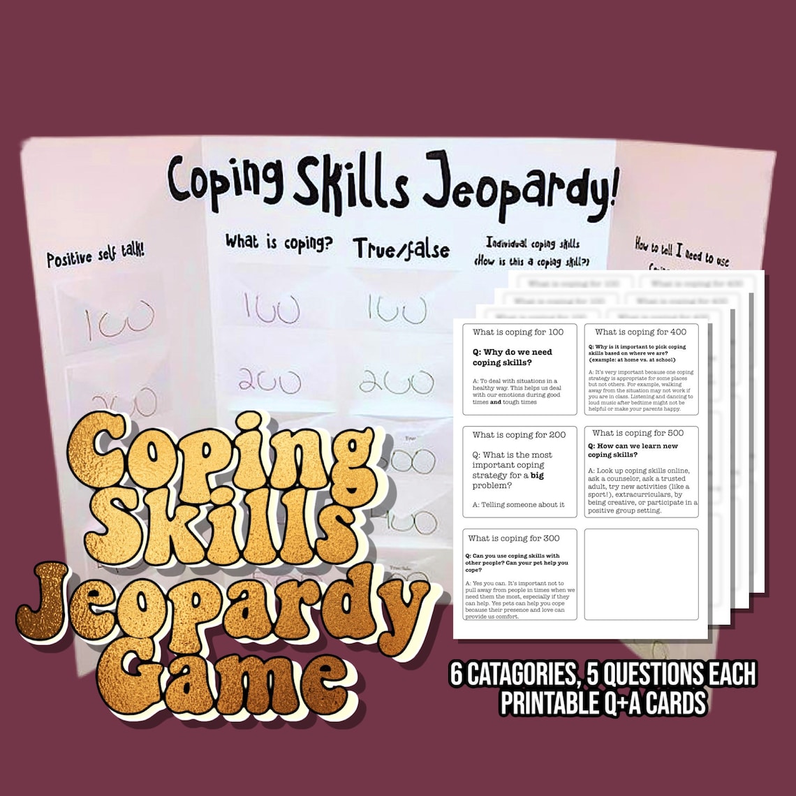 Coping Skills Jeopardy Game Mental Health Inspired Questions: - Etsy