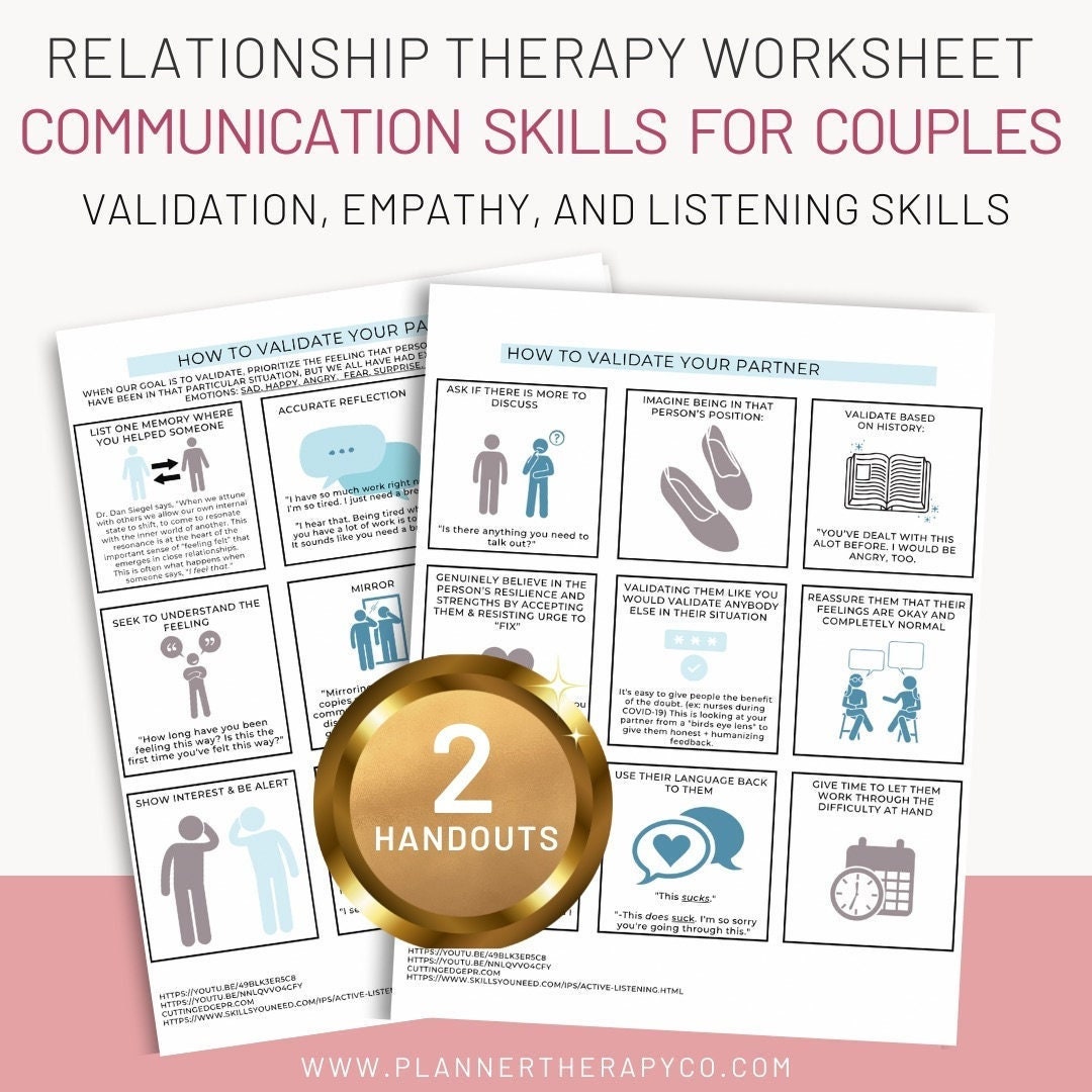 Relationship Communication Skills Validation Empathy Worksheet Handout ...